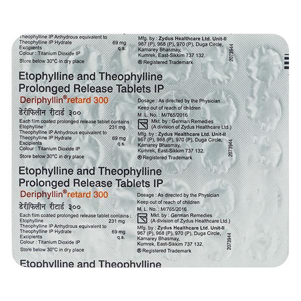 Deriphyllin Retard 300mg Tablet 30'S : Uses, Side Effects, Price | Netmeds