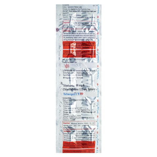 TELMIGET CT 80mg Tablet 10's : Price, Uses, Side Effects | Netmeds