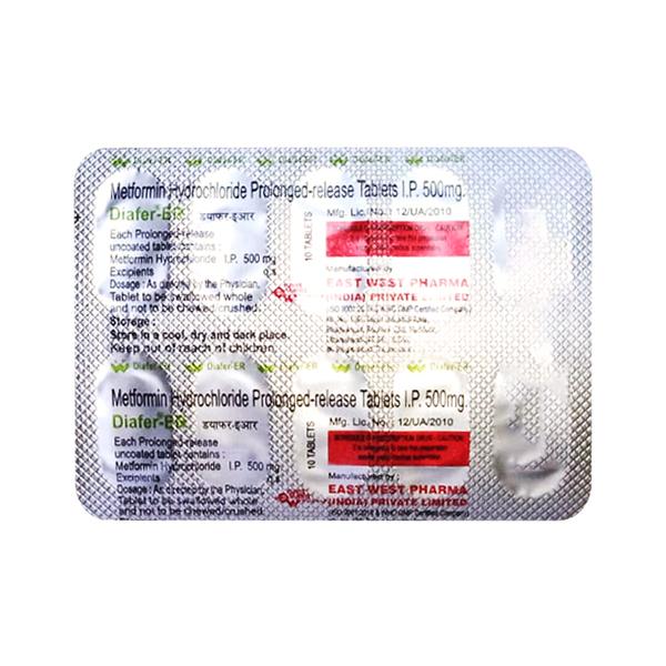 Diafer ER 500mg Tablet 10'S : Price, Uses, Side Effects | Netmeds