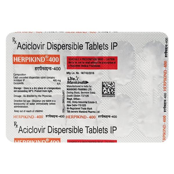 Herpikind 400mg Tablet 10'S : Uses, Side Effects, Price | Netmeds