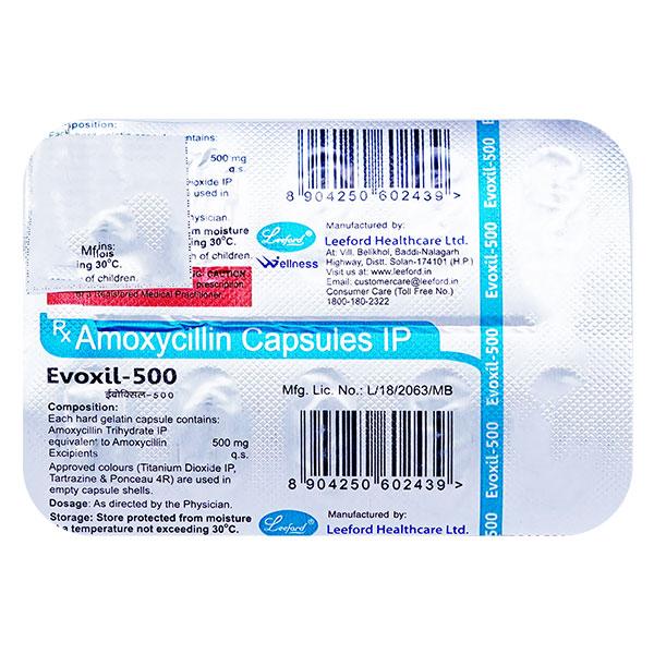 Evoxil 500mg Capsule 10'S Price, Uses, Side effects, Substitutes | Netmeds