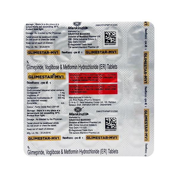 GLIMESTAR MV1 Tablet 15's : Uses, Side Effects, Price | Netmeds