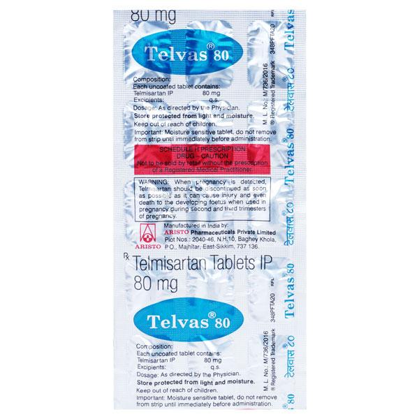 TELVAS 80 Tablet 15's : Price, Uses, Side Effects | Netmeds