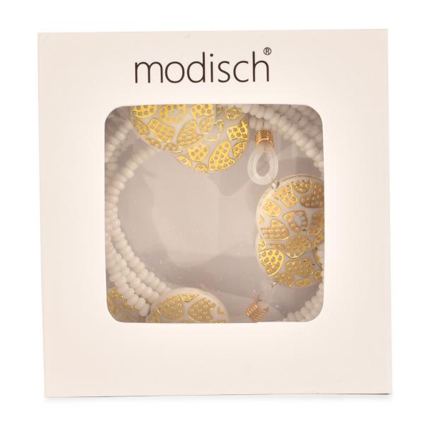 Buy Modisch White Beads With White Circle Stones With Golden Print ...