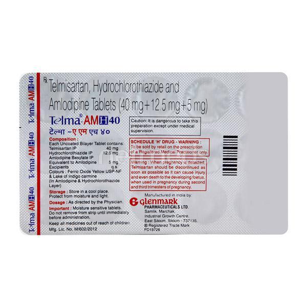 Telma Amh 40mg Tablet 15'S - Price, Uses, Side Effects | Netmeds