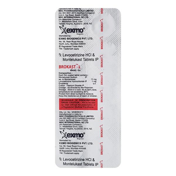 BROKAST L Tablet 10's Price, Uses, Side effects, Substitutes | Netmeds