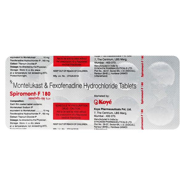 Spiromont F 180 Tablet 10'S Price, Uses, Side effects, Substitutes ...