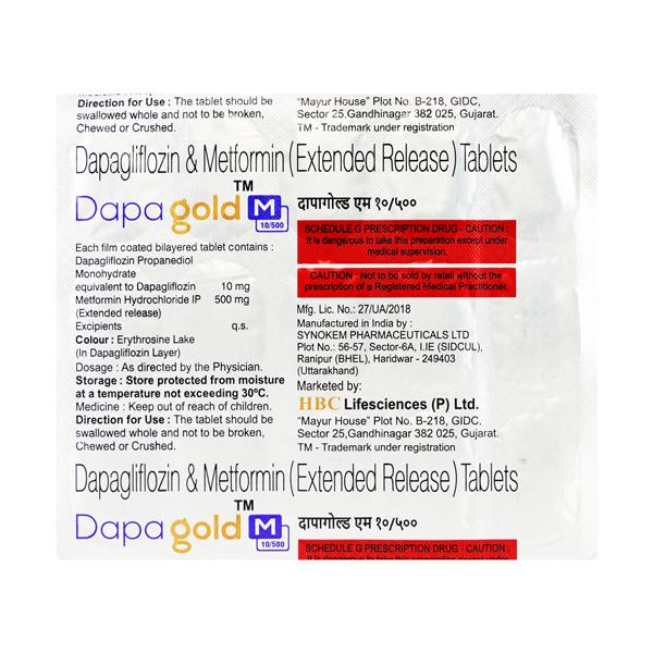 DAPAGOLD M 10/500 Tablet 15's : Price, Uses, Side Effects | Netmeds