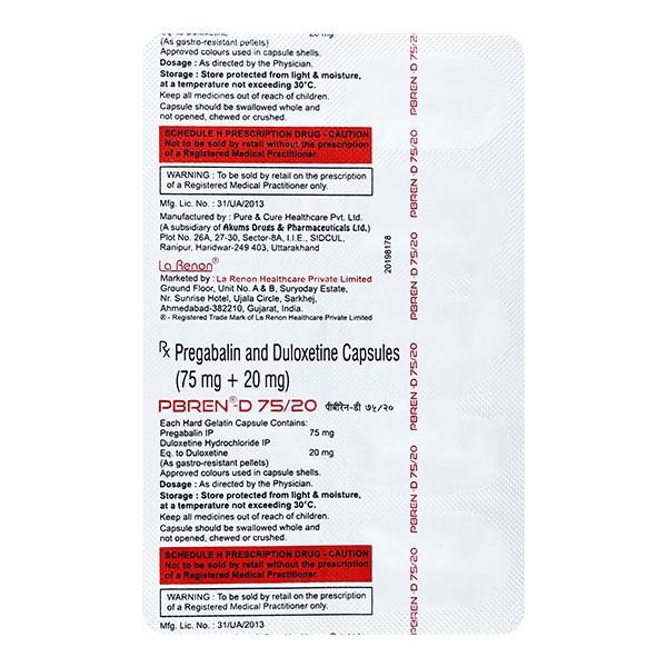 PBREN D 75/20 Capsule 10's Price, Uses, Side effects, Substitutes | Netmeds