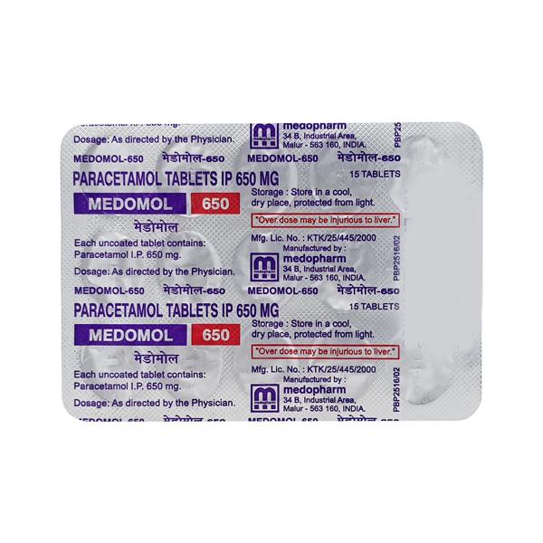 MEDOMOL 650mg Tablet 15's Price, Uses, Side effects, Substitutes | Netmeds