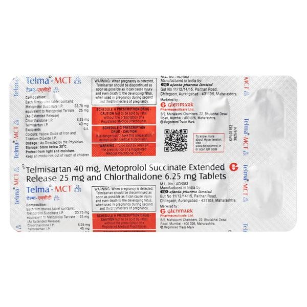 Buy TELMA MCT 25/6.25 Tablet 10's Online at Upto 25% OFF | Netmeds