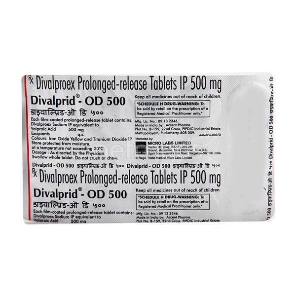 Divalprid OD 500mg Tablet 10'S Price, Uses, Side effects, Substitutes ...