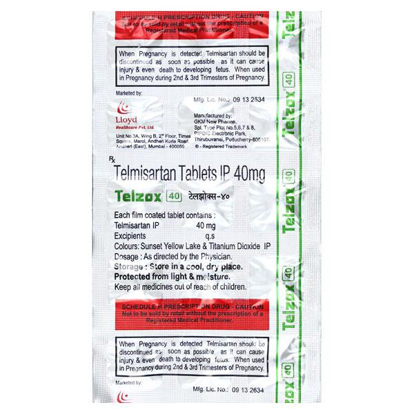 TELZOX 40 Tablet 15's : Price, Uses, Side Effects | Netmeds