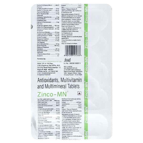 ZINCO MN Tablet 10's Price, Uses, Side effects, Substitutes | Netmeds