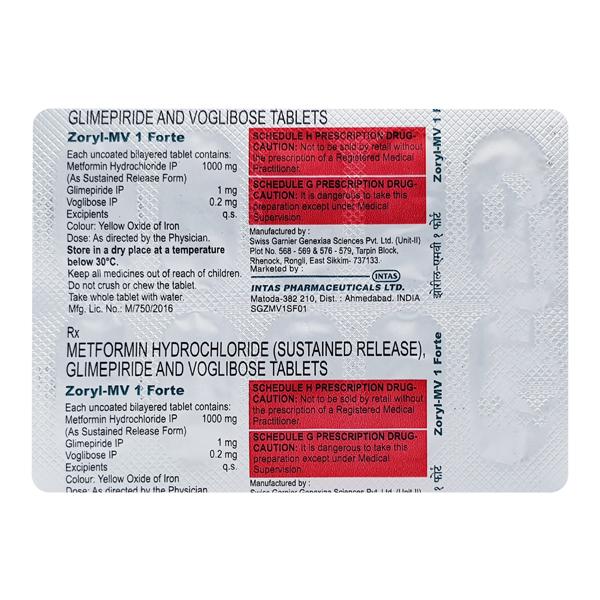 ZORYL MV 1 FORTE Tablet 10's Price, Uses, Side effects, Substitutes ...