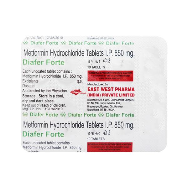 Diafer Forte 850mg Tablet 10'S Price, Uses, Side effects, Substitutes ...
