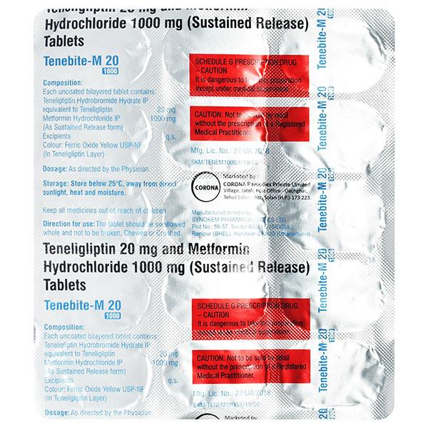 TENEBITE M 20/1000mg Tablet 15's : Price, Uses, Side Effects | Netmeds