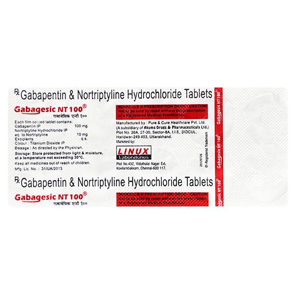 GABAGESIC NT 100 Tablet 10's Price, Uses, Side effects, Substitutes ...