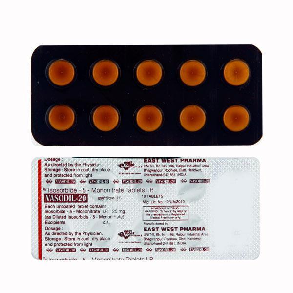 Vasodil 20mg Tablet 10'S Price, Uses, Side effects, Substitutes | Netmeds