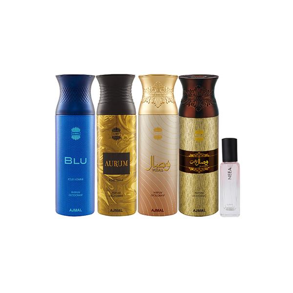 Buy Ajmal Blu & Aurum & Wisal & Wisal Dhahab Deo & Neea EDP Pack of 5 ...