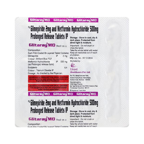 Glitaray M 2mg Tablet 15'S : Price, Uses, Side Effects | Netmeds