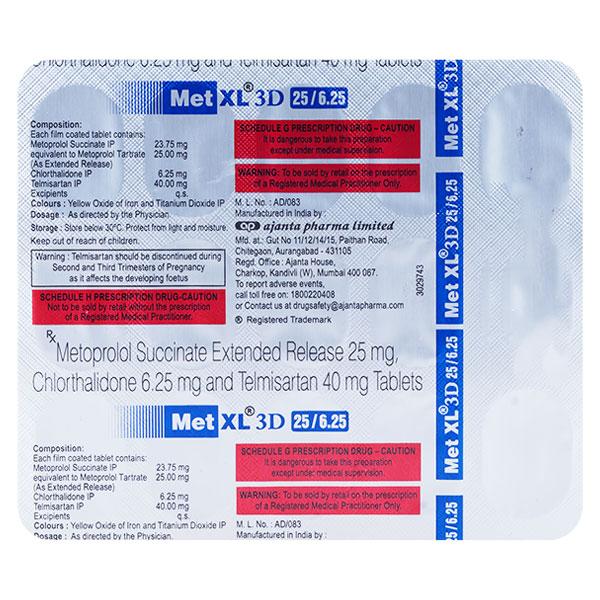 MET XL 3D 25/6.25 Tablet 15's Price, Uses, Side effects, Substitutes ...