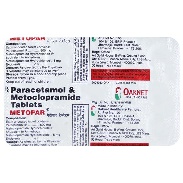 Buy Metopar Tablet 15'S Online at Upto 25% OFF | Netmeds