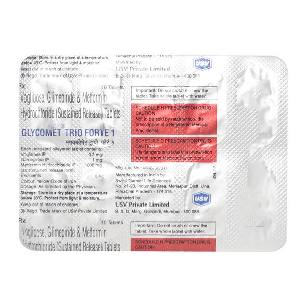 Glycomet Trio Forte 1mg Tablet 10'S : Price, Uses, Side Effects | Netmeds