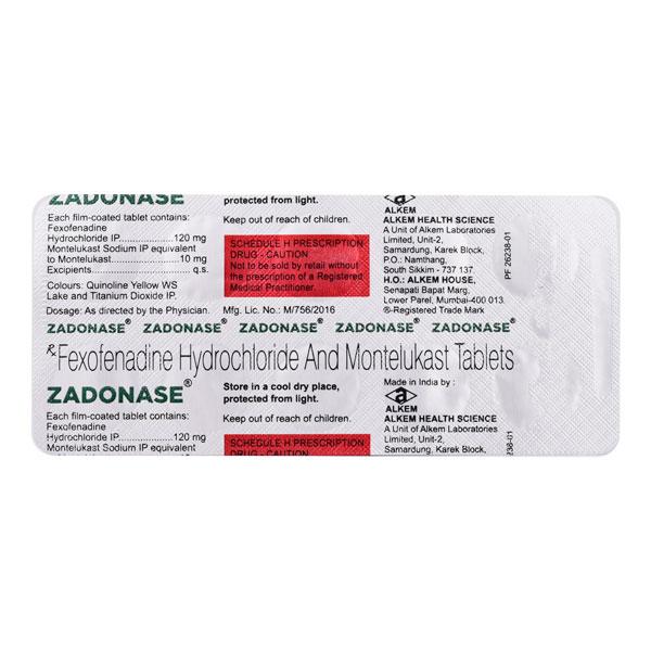 Zadonase 10/120mg Tablet 10'S Price, Uses, Side effects, Substitutes ...