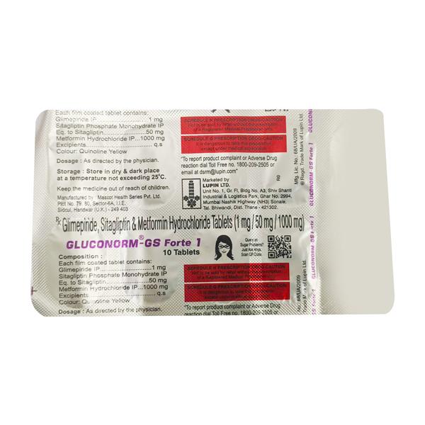 Buy GLUCONORM GS FORTE 1 Tablet 10's Online at Upto 25% OFF | Netmeds