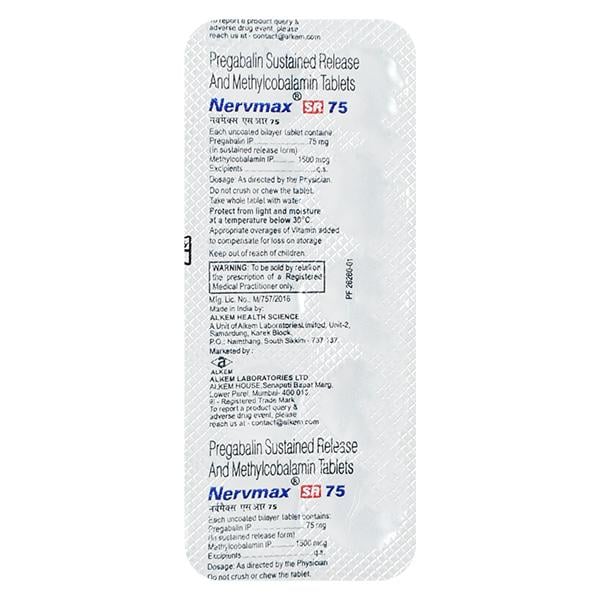 Nervmax SR 75mg Tablet 10'S : Uses, Side Effects, Price | Netmeds