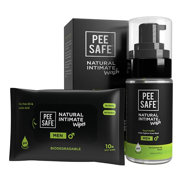 Buy Pee Safe Men's Wash 100ml & Intimate Wipes, pH Balance (Pack of 10 ...