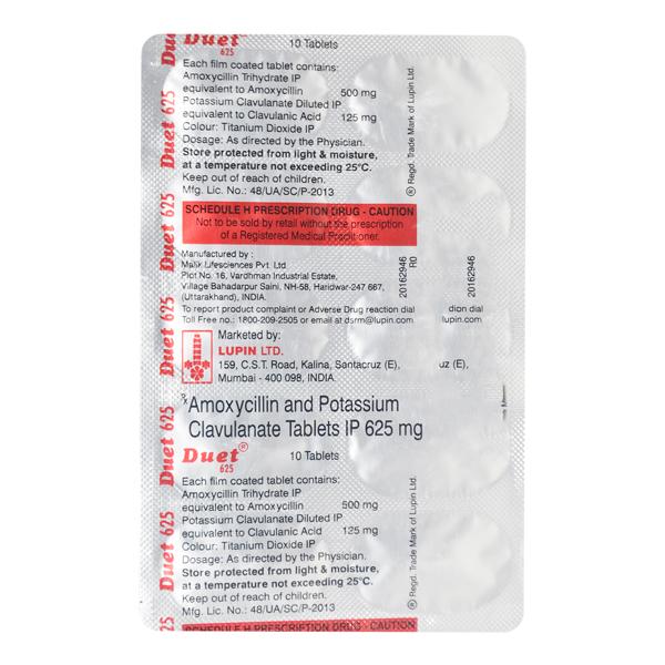 Duet 625mg Tablet 10'S : Uses, Side Effects, Price | Netmeds