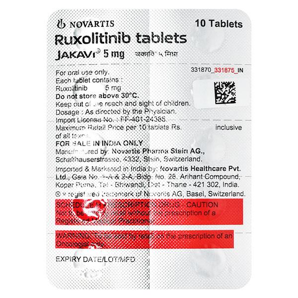 JAKAVI 5mg Tablet 10's Price, Uses, Side effects, Substitutes | Netmeds