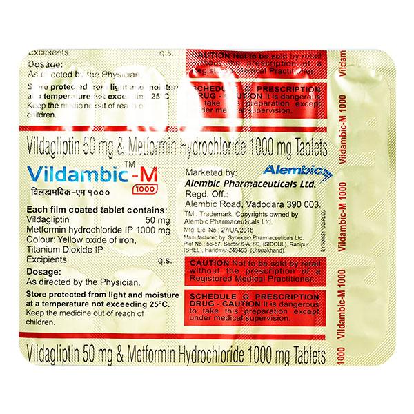 VILDAMBIC M 1000 Tablet 15's : Price, Uses, Side Effects | Netmeds