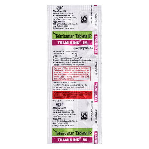 Telmikind 80mg Tablet 10'S : Price, Uses, Side Effects | Netmeds