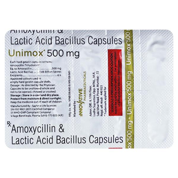 Buy UNIMOX 500 Capsule 10's Online at Upto 25% OFF | Netmeds