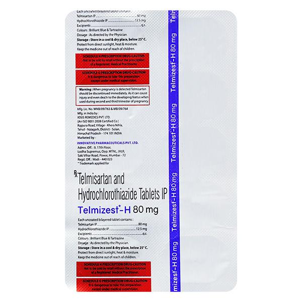 TELMIZEST H 80 Tablet 10's : Price, Uses, Side Effects | Netmeds