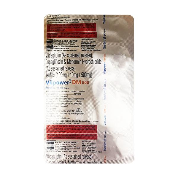 VILPOWER DM 500 Tablet 10's Price, Uses, Side effects, Substitutes ...