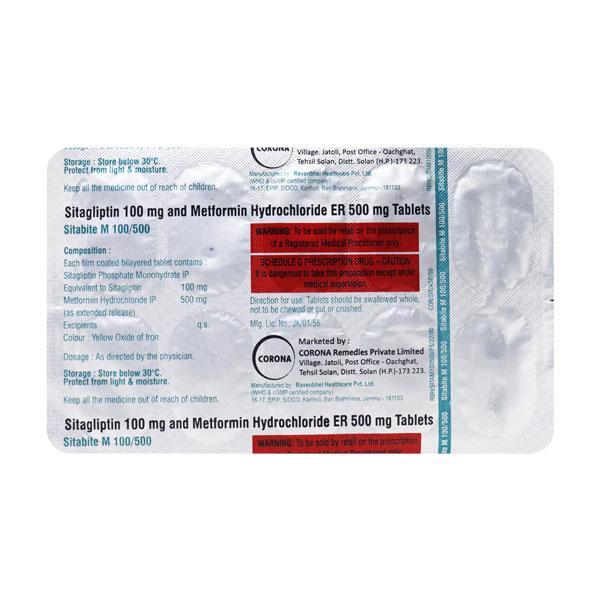 Buy SITABITE M 100/500 Tablet 10's Online at Upto 25% OFF | Netmeds