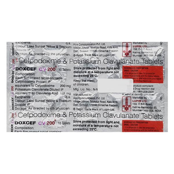 Doxcef CV 200mg Tablet 10'S : Price, Uses, Side Effects | Netmeds