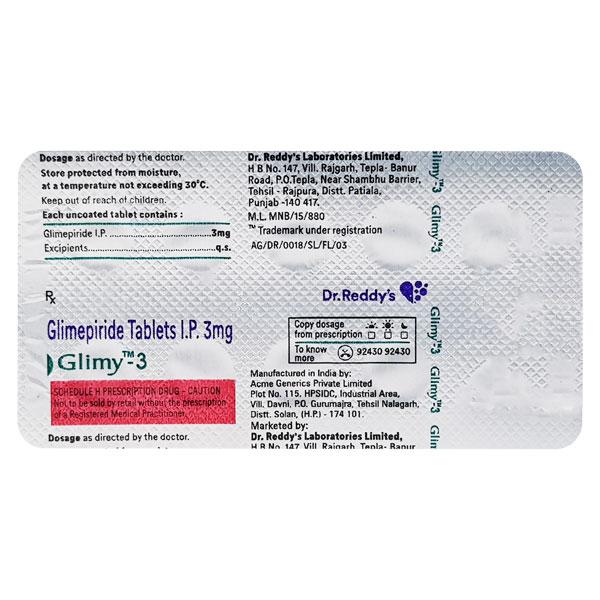 Glimy 3mg Tablet 10'S : Price, Uses, Side Effects | Netmeds