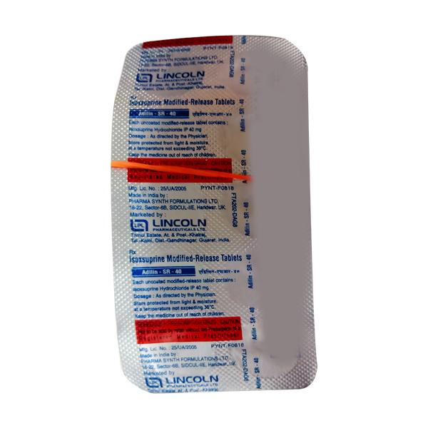 ADILIN SR 40 Tablet 10's Price, Uses, Side effects, Substitutes | Netmeds