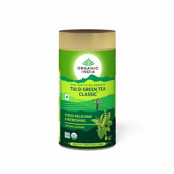 Buy Organic India Tulsi Green Tea Classic Powder 100 gm Online at ...