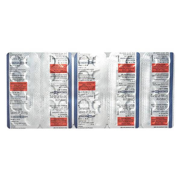 Cinzan DT 25mg Tablet 10'S Price, Uses, Side effects, Substitutes | Netmeds