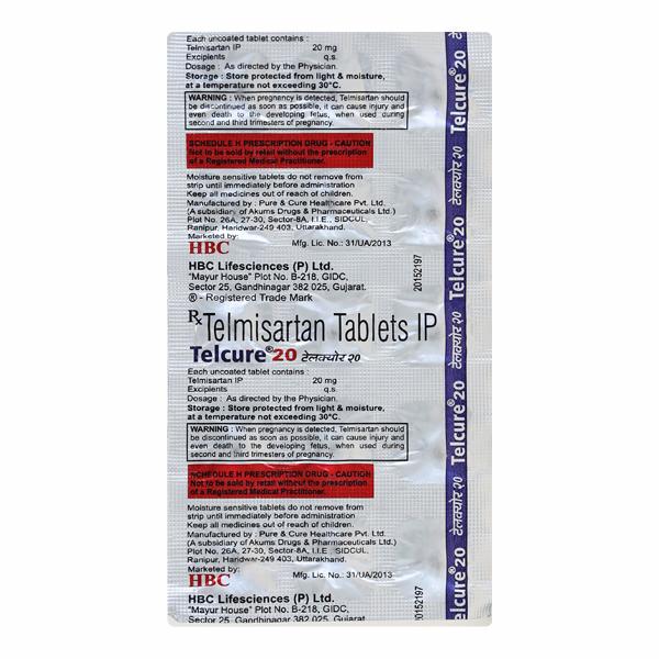 TELCURE 20 Tablet 15's : Price, Uses, Side Effects | Netmeds