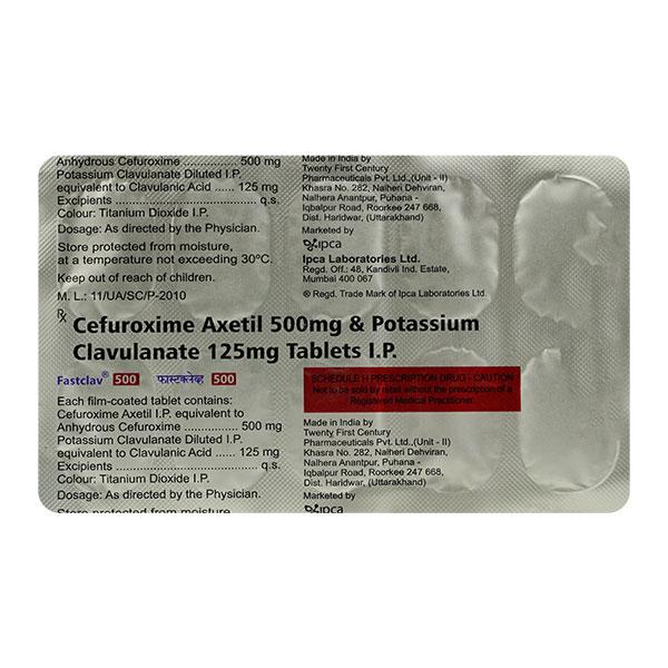 Fastclav 500mg Tablet 10'S : Price, Uses, Side Effects | Netmeds