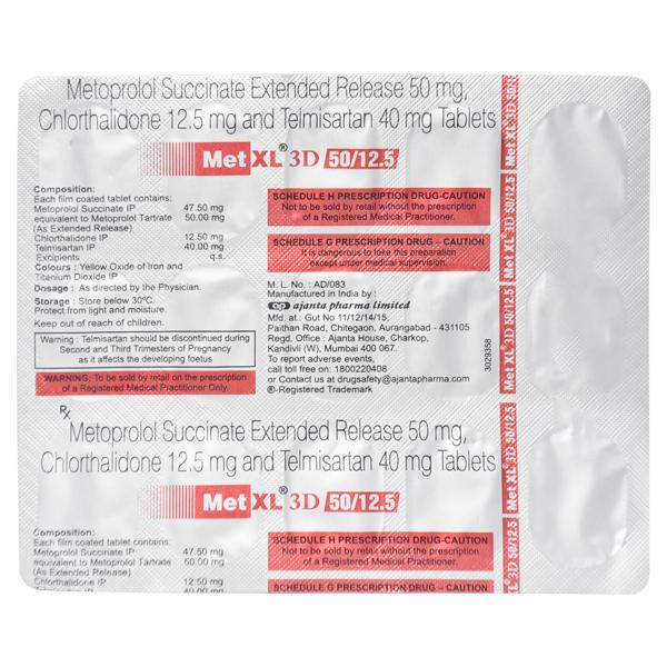 MET XL 3D 50/12.5 Tablet 15's Price, Uses, Side effects, Substitutes ...