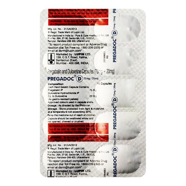 PREGADOC D 75/20 Capsule 10's : Price, Uses, Side Effects | Netmeds