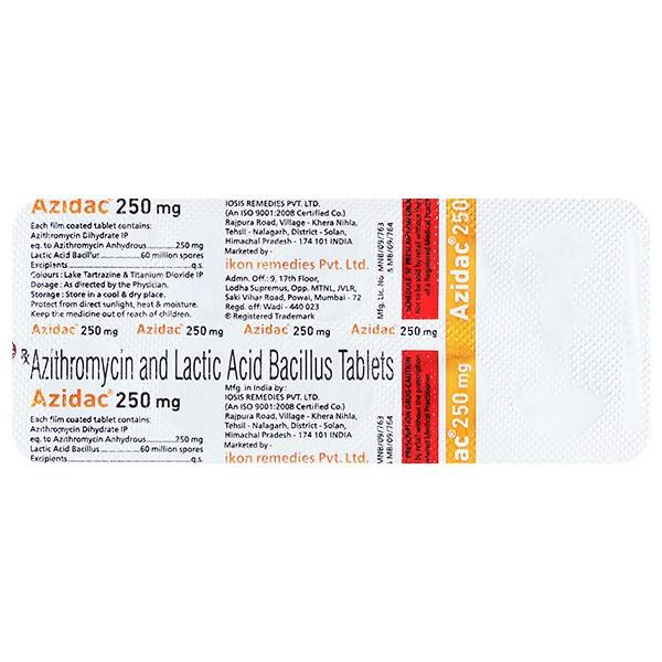 Buy AZIDAC 250mg Tablet 10's Online at Upto 25% OFF | Netmeds